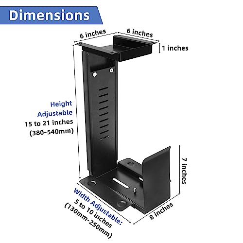 Under Desk PC Mount for Large Tower, Heavy Duty & Easy Adjust the Height by Pressing One Button (12" to 21"), Width Adjustable from 5" to 10" - Computer Mount PC Holder Under Desk, Holds up to 55lbs