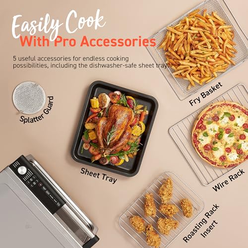 COSORI 11-in-1 Ceramic Air Fryer Toaster Oven Combo, Mother's Day Gift, Flat-Sealed Heating Elements for Easy Cleanup, Innovative Burner Function, 5 Accessories & Recipes, 26QT, Silver