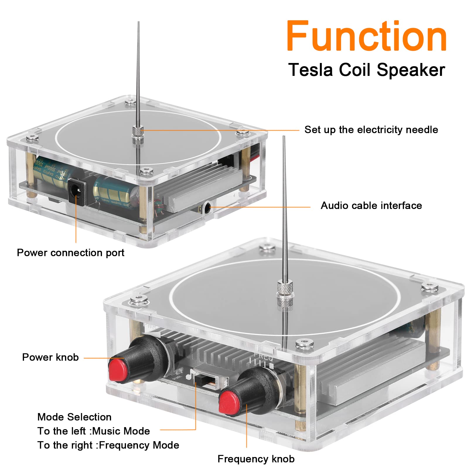 Weytoll Music Tesla Coil, Wireless Transmission Experiment Arc Plasma Coil, BT Speaker Artificial Lightning Generator, Arc Generator for Teaching Aids Gifts, Scientific Experiment Desktop Model Toy