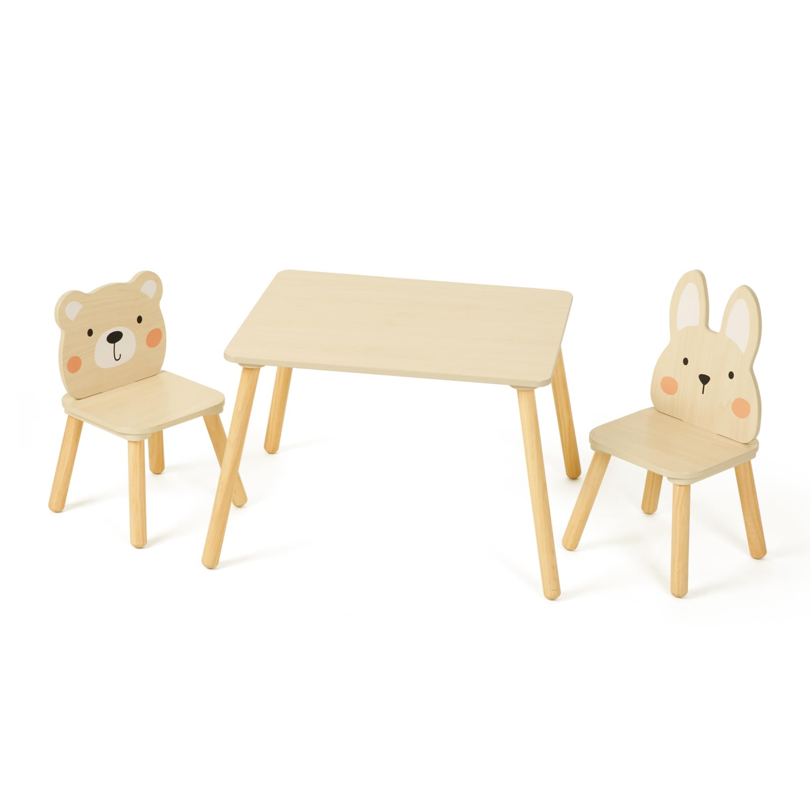 OOOK Kids Wood Table and Chair Set - Including 2 Animal Chairs - Waterproof Desktop - Adorable Toddler Table Chairs Set for Eating, Snack Time and Play Games