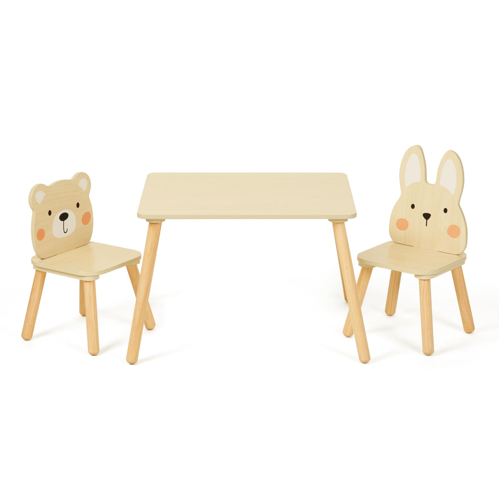 OOOK Kids Wood Table and Chair Set - Including 2 Animal Chairs - Waterproof Desktop - Adorable Toddler Table Chairs Set for Eating, Snack Time and Play Games