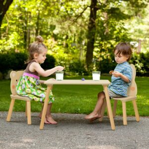 OOOK Kids Wood Table and Chair Set - Including 2 Animal Chairs - Waterproof Desktop - Adorable Toddler Table Chairs Set for Eating, Snack Time and Play Games