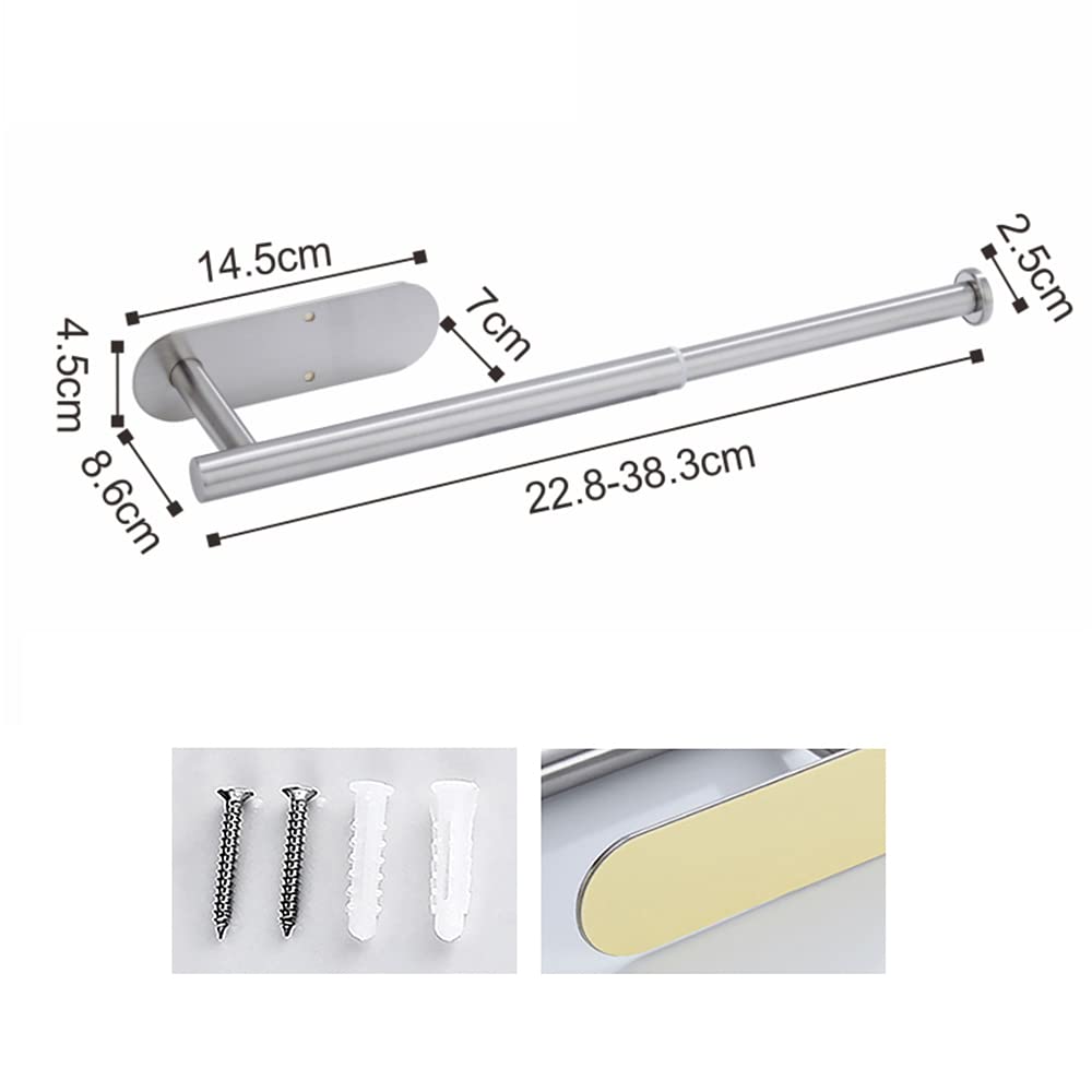 Expandable Rack Paper Towel Holder Under Cabinet Kitchen Paper Towel Stand Holder for Kitchen、Bathroom Organization and Storage, Self-Adhesive or Drill mounting (Silvery)