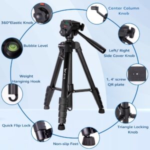 Tripod, Lusweimi 74-Inch Camera Tripod Stand with Travel Bag for Photography/Video Recording, Professional Heavy Duty Tripod with Wireless Remote & Phone Holder for DSLR/SLR/DV/Projector/Phone