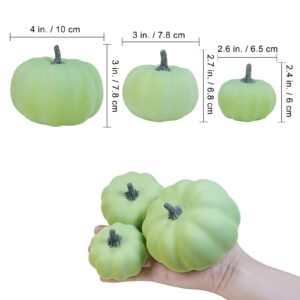 BESTTOYHOME 12 Pcs Assorted Small Artificial Pumpkins Light Green Faux Pumpkins Rustic Harvest Decorative Pumpkins Foam Pumpkins for Fall Wedding Halloween Thanksgiving Table Centerpiece Mantel Décor