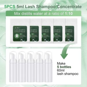 Lash Shampoo Concentrate 5ml*5 Lash Cleanser for Extensions Update Prolong Lash Concentrate Non-irritation Eyelash Shampoo for Salon-Better Eyelash Cleaning Care Experience, Aloe