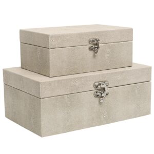 decor4season faux shagreen leather decorative storage boxes set of 2, ivory