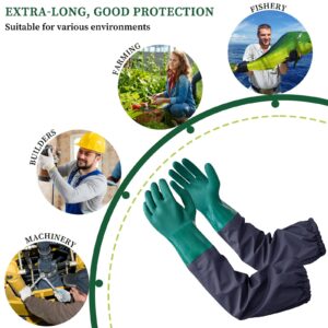 Coopache Full Arm Rubber Gloves, 25" Long Sleeve Waterproof Pond Gloves, Chemical Resistant Gloves Reusable for Men and Women Green & Blue, Large