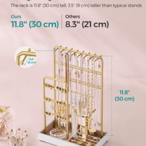 SONGMICS Jewelry Holder, Jewelry Organizer, Mother's Day Gifts, Jewelry Display Stand with Metal Frame and Velvet Tray, Necklace Earring Bracelet Holder, for Studs, Rings, Gold Color UJJS021A01