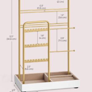 SONGMICS Jewelry Holder, Jewelry Organizer, Mother's Day Gifts, Jewelry Display Stand with Metal Frame and Velvet Tray, Necklace Earring Bracelet Holder, for Studs, Rings, Gold Color UJJS021A01