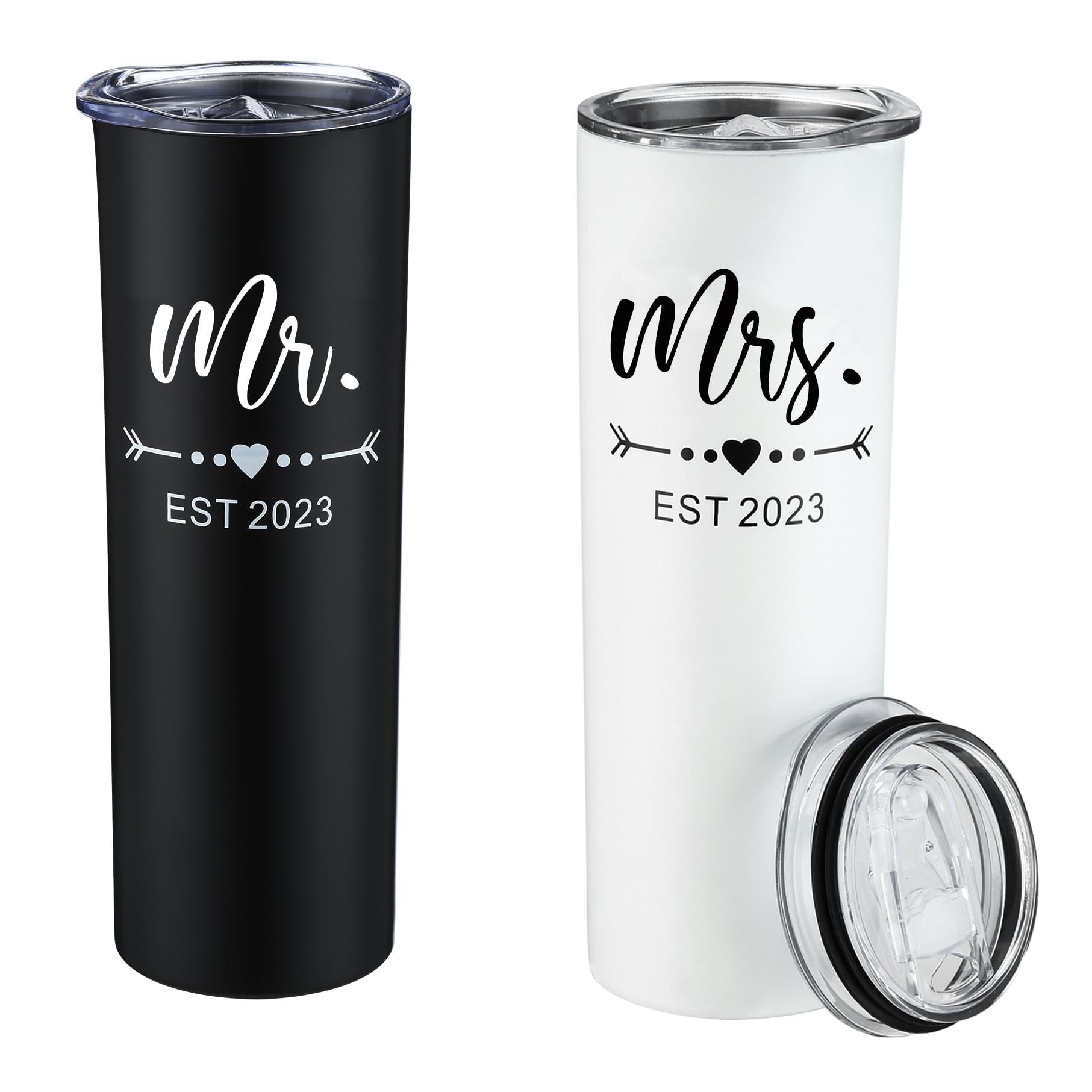 sefsnom Mr and Mrs Gifts Tumbler EST 2023,Bride To Be Gifts Set of 2 Stainless Steel Travel Tumbler for Wedding,Newlyweds Couples Bridal Shower Gift Anniversary 20oz