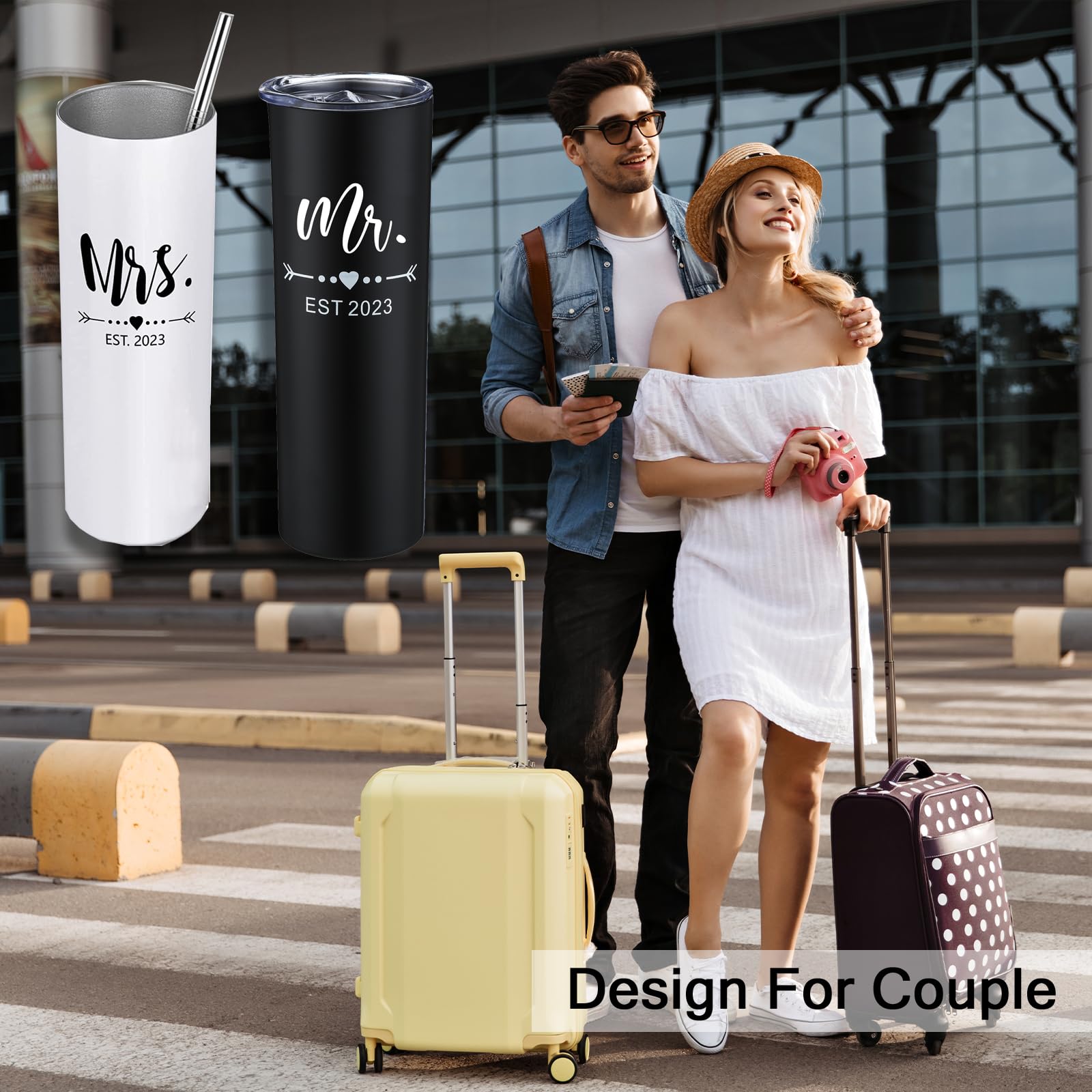 sefsnom Mr and Mrs Gifts Tumbler EST 2023,Bride To Be Gifts Set of 2 Stainless Steel Travel Tumbler for Wedding,Newlyweds Couples Bridal Shower Gift Anniversary 20oz