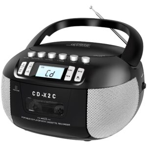 sunoony cd and cassette player combo, boombox cd player portable with am/fm radio, tape recording, stereo sound, ac/dc powered, aux/headphone jack, sleep timer for home, senior, child