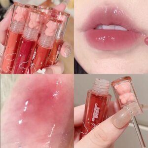 New Irven 2Pcs Bear Lip Glaze Jelly Lipstick,Liquid Lipstick Cute Bear Lipgloss Moisturizing Lip Stain Plumping Water Lip Gloss Waterproof Long Lasting Cheek Rouge Tint Cosmetics Bear Beauty Makeup