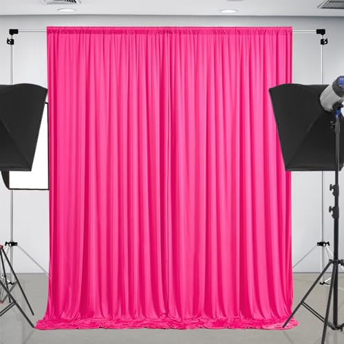 10 ft x 10 ft Wrinkle Free Hot Pink Backdrop Curtain Panels, Polyester Photography Backdrop Drapes, Wedding Party Home Decoration Supplies