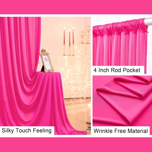 10 ft x 10 ft Wrinkle Free Hot Pink Backdrop Curtain Panels, Polyester Photography Backdrop Drapes, Wedding Party Home Decoration Supplies