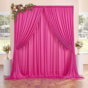 10 ft x 10 ft Wrinkle Free Hot Pink Backdrop Curtain Panels, Polyester Photography Backdrop Drapes, Wedding Party Home Decoration Supplies