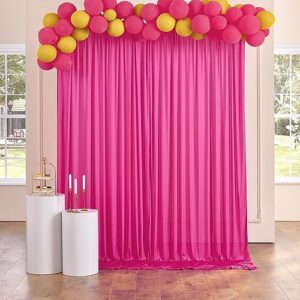 10 ft x 10 ft Wrinkle Free Hot Pink Backdrop Curtain Panels, Polyester Photography Backdrop Drapes, Wedding Party Home Decoration Supplies