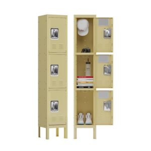 kaer lockers,metal locker, lockers for employees, locker shelf for school, gym locker, office, garage, 3-tier locker with mirror, hooks, screwdriver, gloves