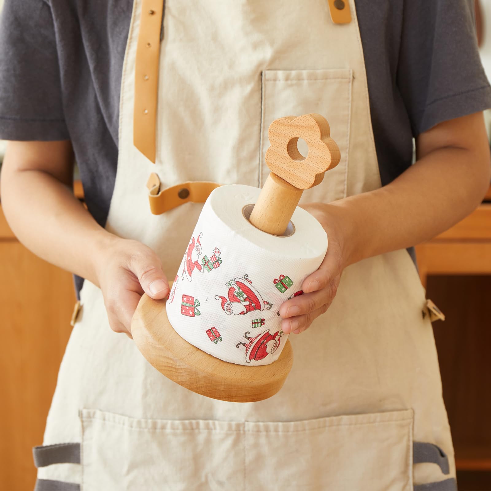 Toilet Paper Holder Stand, Cute Flower Design Wooden Toilet Paper Holder Free Standing, Decorative Toilet Roll Holder, Scrunchies Holder Stand, Hair Ties Organizer