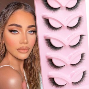 veleasha fox eye lashes l curl fluffy false eyelashes 5 pairs pack bratz cat eye lashes wispy & lightweight fake eyelashes for doll eye makeup (foxy 04)