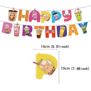 Bubble Tea Party Decorations Boba Tea Birthday Party Supplies Includes Boba Tea Birthday Banner, Spirlas, Cake Topper, Cupcake Toppers, Balloons for Boba Tea Party Decorations Party Favors