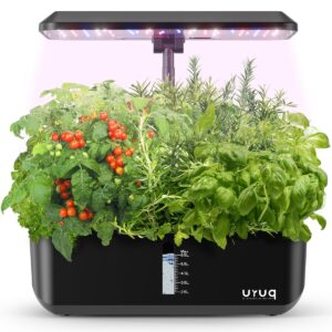 uruq hydroponics growing system indoor garden 12 pods indoor gardening system with led grow light height adjustable plants germination kit quiet smart pump - hydroponic planter fresh harvest black