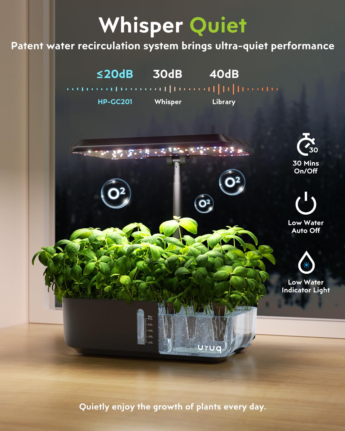 URUQ Hydroponics Growing System Indoor Garden 12 Pods Indoor Gardening System with LED Grow Light Height Adjustable Plants Germination Kit Quiet Smart Pump - Hydroponic Planter Fresh Harvest Black