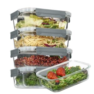 vtopmart 5 pack 35oz glass food storage containers with lids, meal prep containers, airtight lunch containers bento boxes with snap locking lids for microwave, oven, freezer and dishwasher