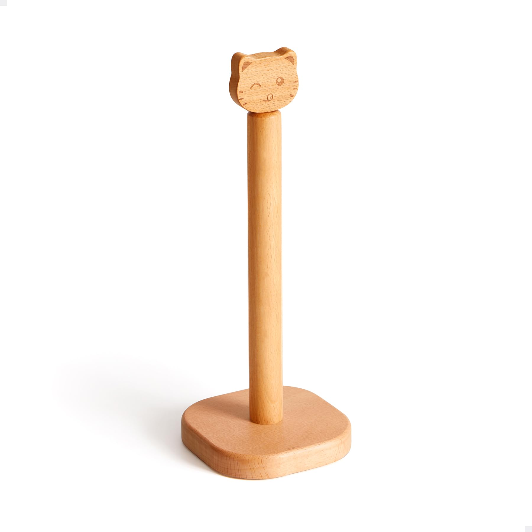 Vinoil Paper Towel Holder Stand - 15.6 Inch Cute Cat Design Kitchen Decor, Wooden Paper Towel Holder Countertop Free Standing，Kitchen Roll Stand Organizer，Scrunchies Holder Stand