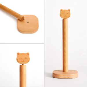 Vinoil Paper Towel Holder Stand - 15.6 Inch Cute Cat Design Kitchen Decor, Wooden Paper Towel Holder Countertop Free Standing，Kitchen Roll Stand Organizer，Scrunchies Holder Stand