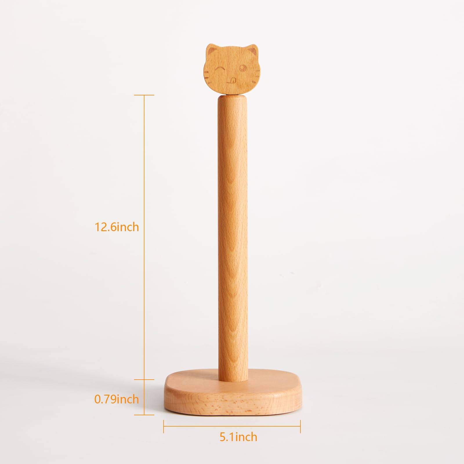 Vinoil Paper Towel Holder Stand - 15.6 Inch Cute Cat Design Kitchen Decor, Wooden Paper Towel Holder Countertop Free Standing，Kitchen Roll Stand Organizer，Scrunchies Holder Stand