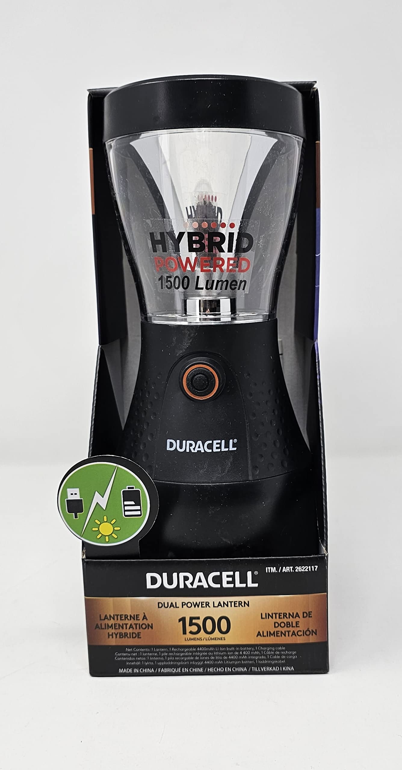 Duracell Dual Power Lantern 1500 Lumens with 5 Power Sources Available for Charging - 1 Lamp, Black