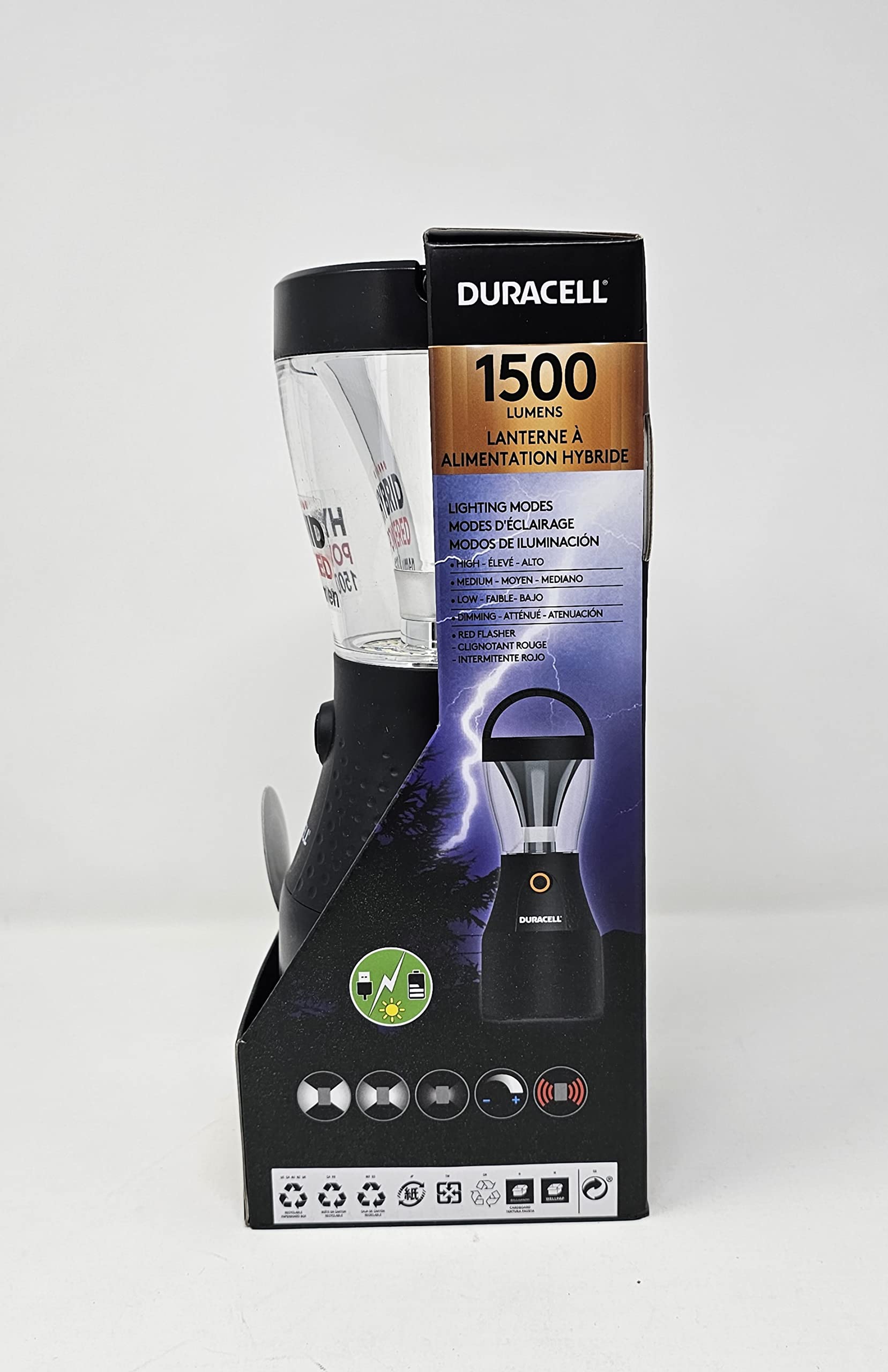 Duracell Dual Power Lantern 1500 Lumens with 5 Power Sources Available for Charging - 1 Lamp, Black