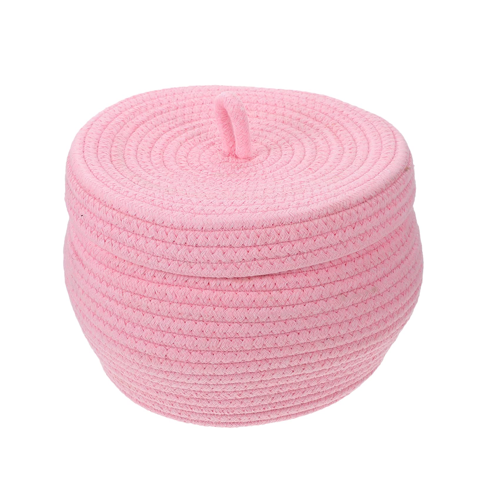 Anneome 1pc Cotton Rope Storage Basket Desktop Decor Clothes Round Basket Rope Basket with Lid Tablescape Decor Woven Storage Container Weave Pink Clothing Japanese-style Baby