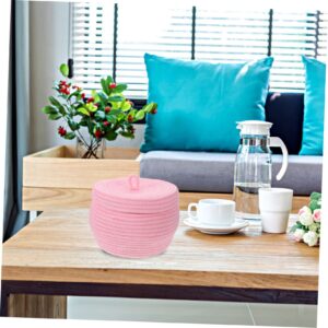 Anneome 1pc Cotton Rope Storage Basket Desktop Decor Clothes Round Basket Rope Basket with Lid Tablescape Decor Woven Storage Container Weave Pink Clothing Japanese-style Baby