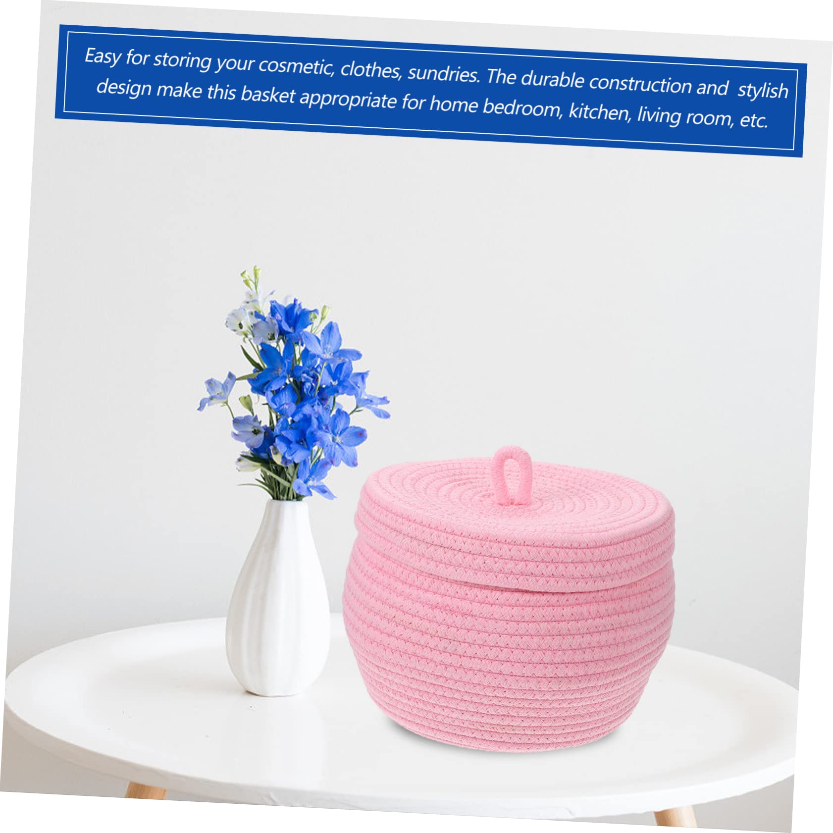 Anneome 1pc Cotton Rope Storage Basket Desktop Decor Clothes Round Basket Rope Basket with Lid Tablescape Decor Woven Storage Container Weave Pink Clothing Japanese-style Baby