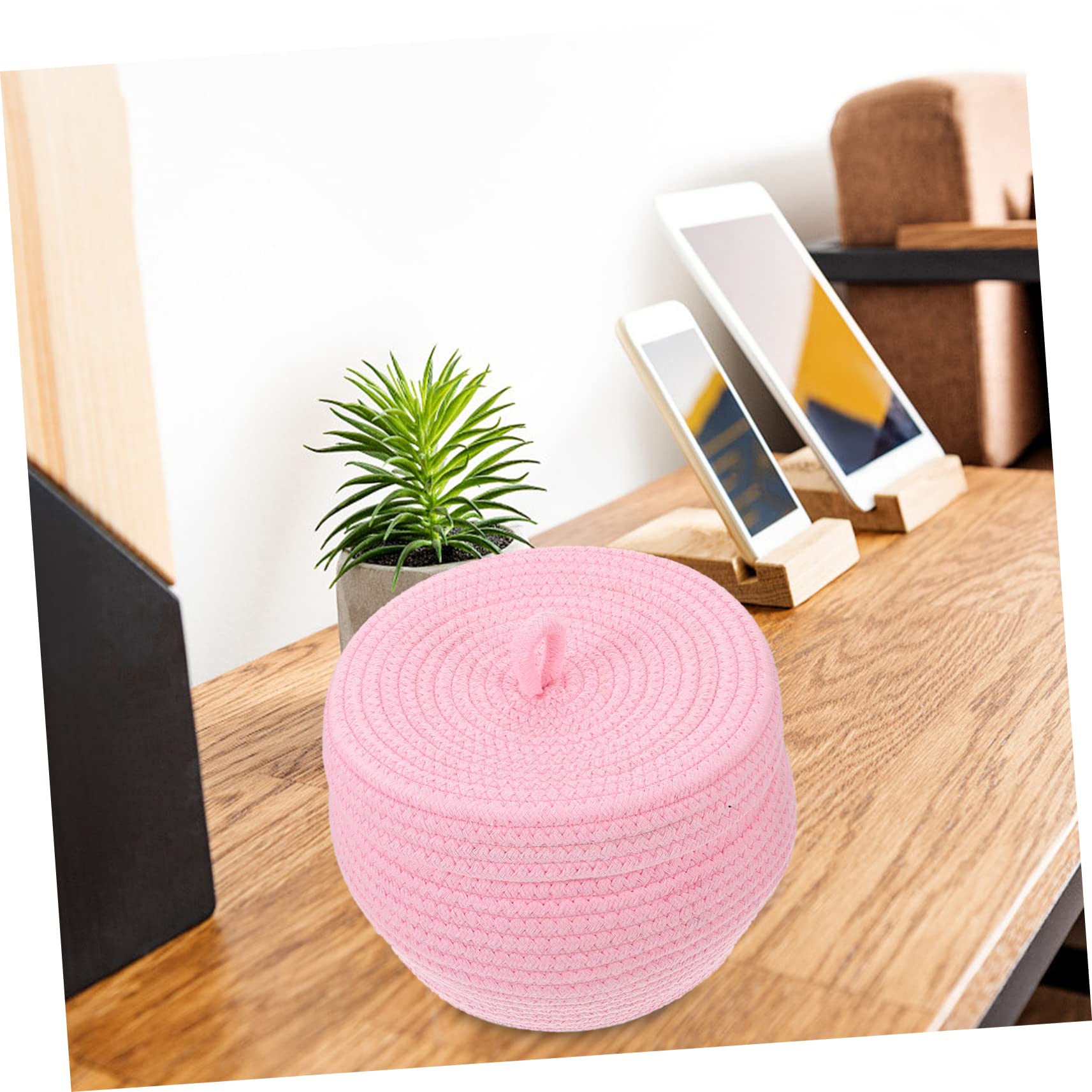 Anneome 1pc Cotton Rope Storage Basket Desktop Decor Clothes Round Basket Rope Basket with Lid Tablescape Decor Woven Storage Container Weave Pink Clothing Japanese-style Baby