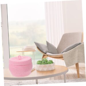 Anneome 1pc Cotton Rope Storage Basket Desktop Decor Clothes Round Basket Rope Basket with Lid Tablescape Decor Woven Storage Container Weave Pink Clothing Japanese-style Baby