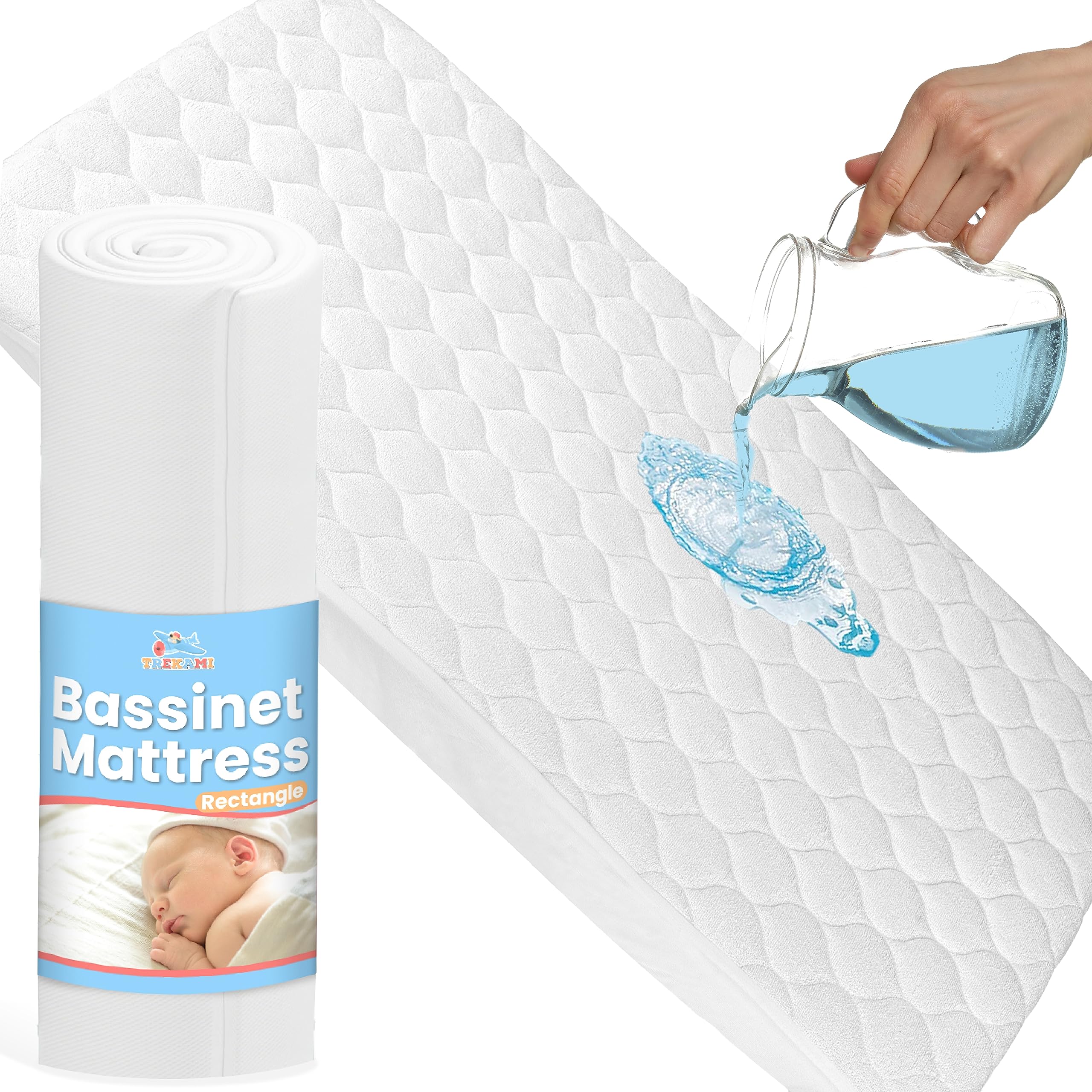 Baby Bassinet Mattress Pad - Oval Bassinet Mattress 30x15x2 with Waterproof, Washable, Zippered and Breathable Bassinet Mattress Topper Cover - Oval Baby Mattress Fit for Moses Basket & Cradle