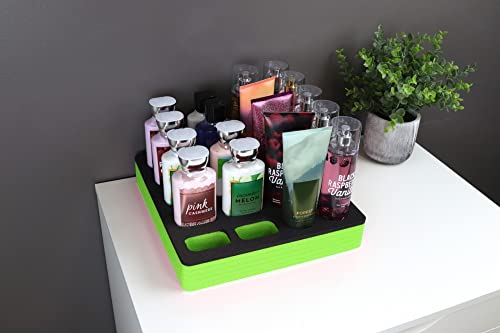 Polar Whale Lotion and Body Spray Stand Organizer Large Tray Green Black Durable Foam Washable Waterproof Insert for Home Bathroom Bedroom Office 12.3 x 11.75 x 2 Inches 20 Slots