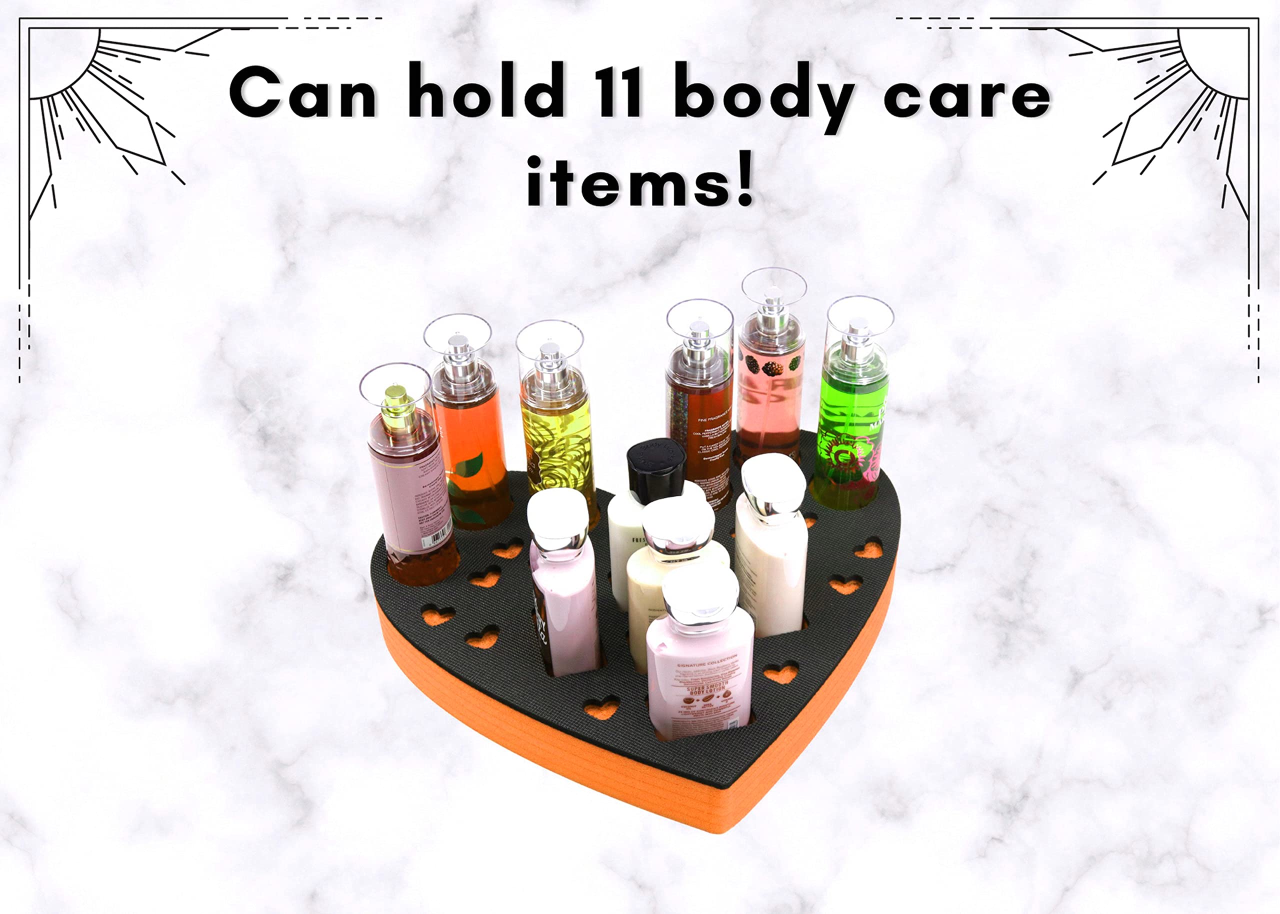 Polar Whale Lotion and Body Spray Stand Organizer Heart Shaped Large Tray Orange Black Durable Foam Washable Waterproof Insert for Home Bathroom Bedroom Office 15 x 12.5 x 2 Inches 11 Slots