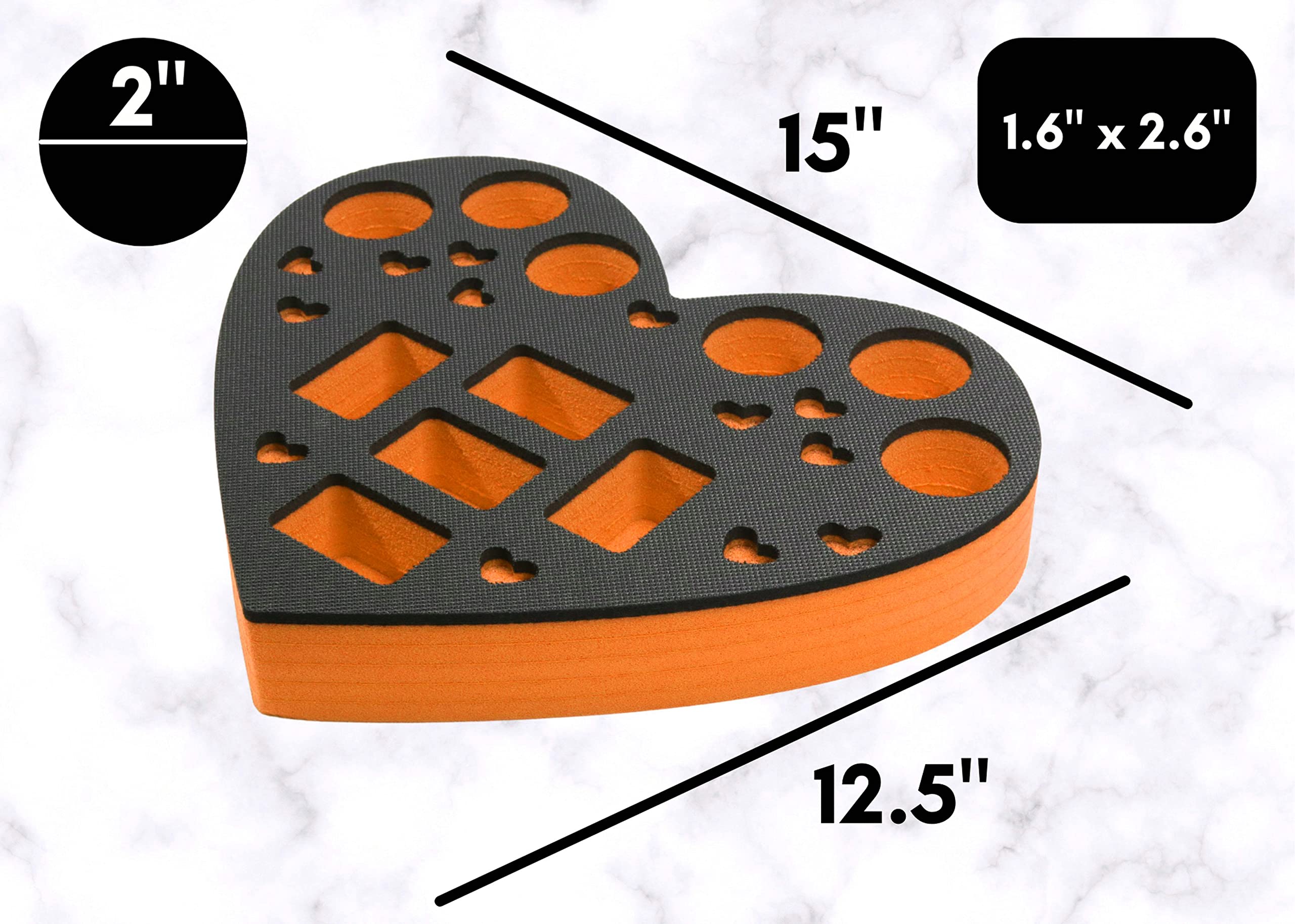 Polar Whale Lotion and Body Spray Stand Organizer Heart Shaped Large Tray Orange Black Durable Foam Washable Waterproof Insert for Home Bathroom Bedroom Office 15 x 12.5 x 2 Inches 11 Slots