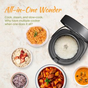 MOOSUM Multi Mini Rice Cooker 2-cups Uncooked (1.2L), Portable Small Japanese Travel Rice Cooker with Non-Stick Inner Pot, Slow Cooker, Easy Presets,24 Hours Timer Delay & Keep Warm Function, Black