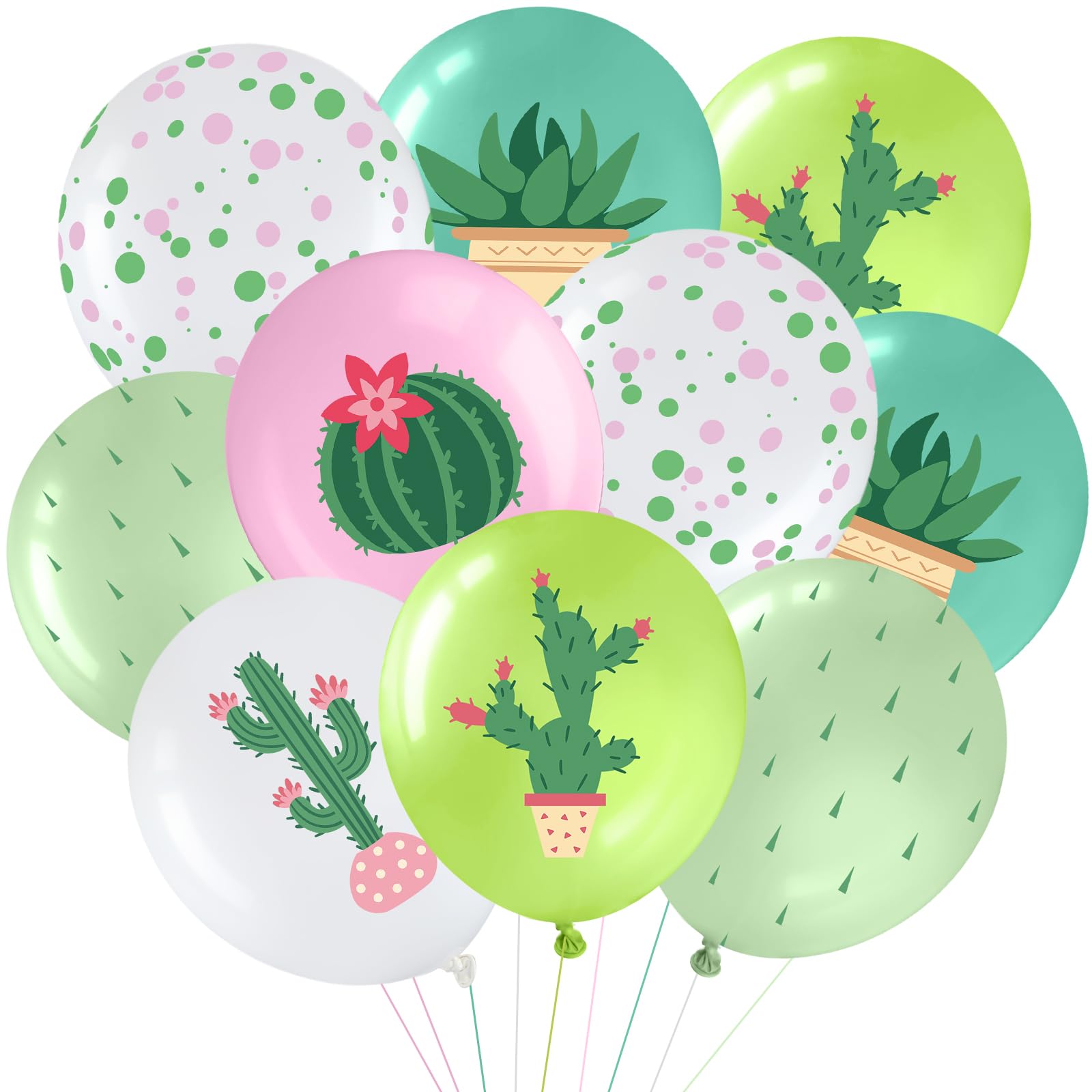 Tiamon 40 Pcs Cactus Party Balloons Summer Tropical Party Balloons Hawaiian Cactus Party Balloons White Green Cactus Latex Balloons Cactus Balloon for Summer Hawaii Birthday Baby Shower Mexican Party