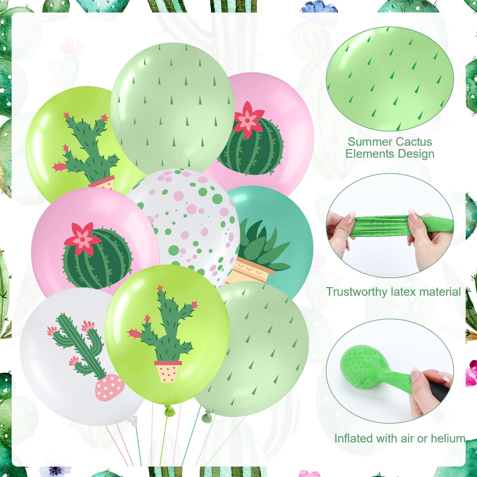 Tiamon 40 Pcs Cactus Party Balloons Summer Tropical Party Balloons Hawaiian Cactus Party Balloons White Green Cactus Latex Balloons Cactus Balloon for Summer Hawaii Birthday Baby Shower Mexican Party