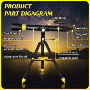 Telescope 90mm Aperture 900mm - High Precision Adjustment Vertisteel AZ Mount Base, Magnification 45-450x, Wireless Remote, Phone Adapter - Ideal for Astronomy Enthusiasts and Beginners (Black)