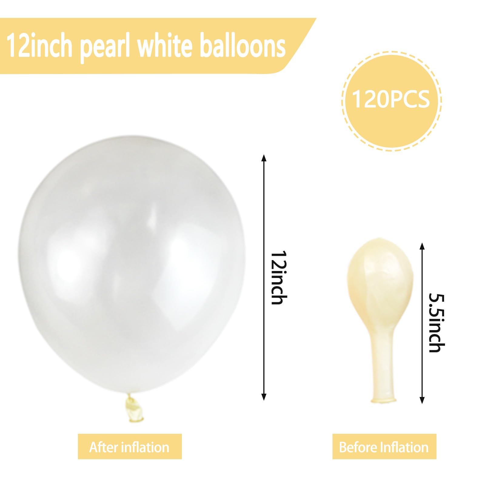 120 Pack Pearl White Balloons, Bright 12 inch Royal White Latex Party Balloons for Birthday Wedding Baby Shower Halloween.