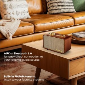 Trenbader Retro Bluetooth Speaker, Artlink Stero Wireless Speaker Walnut Wooden AM/FM Radio Small Vintage Bluetooth Speaker with Bluetooth 5.0 Connection for Gift, Party, Travel, Office,Home Wood…