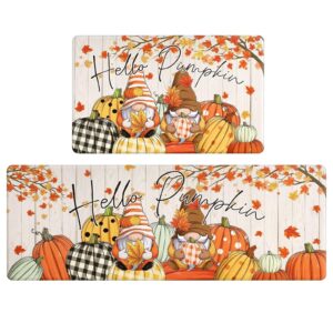 u'artlines fall anti fatigue kitchen rug and mat 2pcs, hello pumpkin gnome non slip foam cushioned farmhouse kitchen floor mats comfort standing mats for home decor